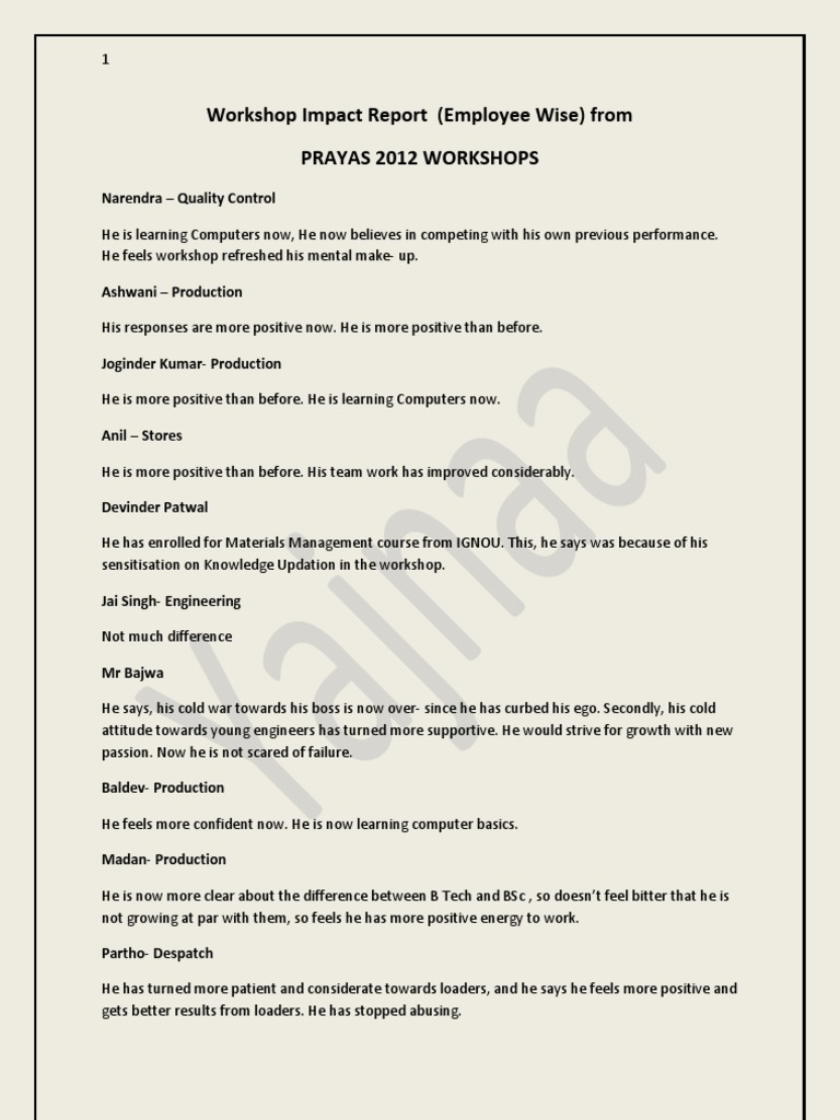 Workshop Impact Report | PDF | Psychological Concepts | Cognition