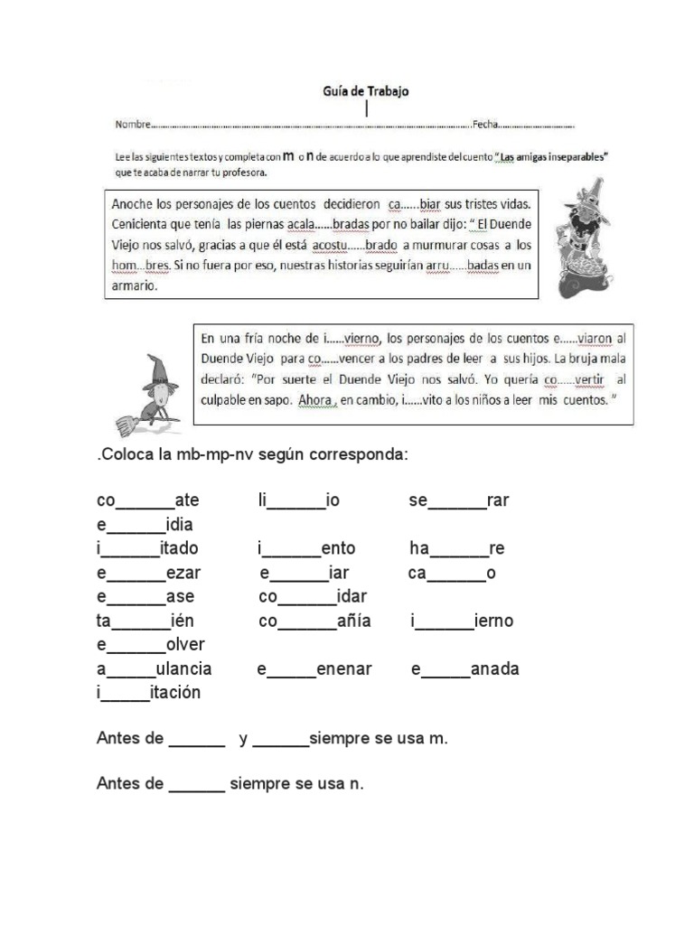 Actividades ortográficas: mp, mb, nv | PDF