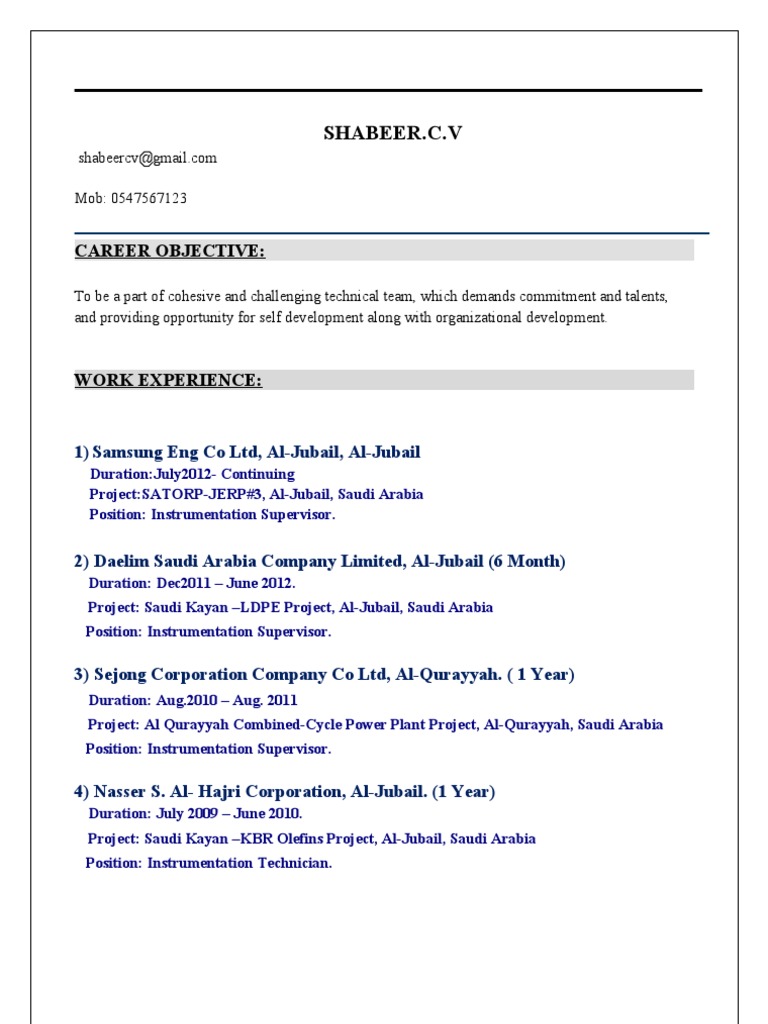 Shabeer Supervisor CV | Download Free PDF | Instrumentation | Engineering