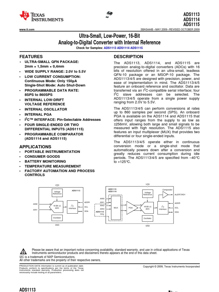 Ads 1115 | PDF | Analog To Digital Converter | Electrical Circuits