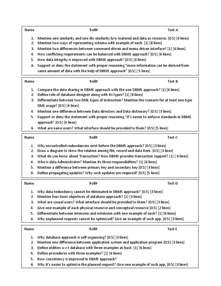 Test 1 For Database | PDF | Databases | Data
