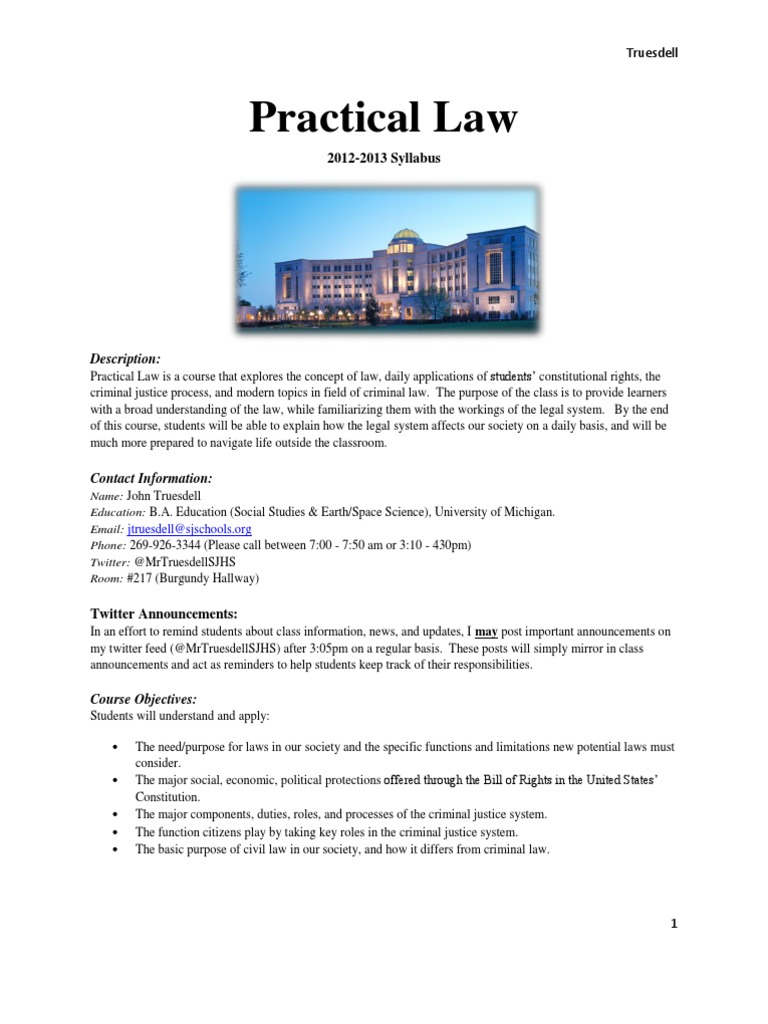 Practical Law Syllabus | Criminal Justice | Crime & Justice