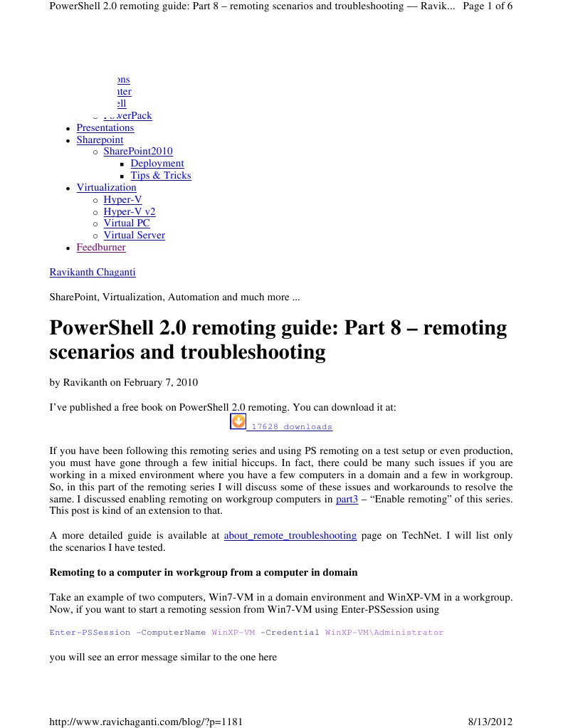 Powershell 20 Remoting Guide Part 8 Remoting Scenarios And Troubleshooting Pdf Twitter 