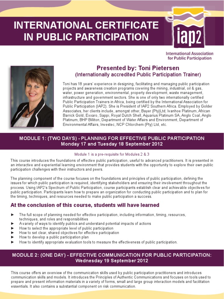 IAP2 Training Flyer Sept 2012 | PDF | Public Participation | Risk ...