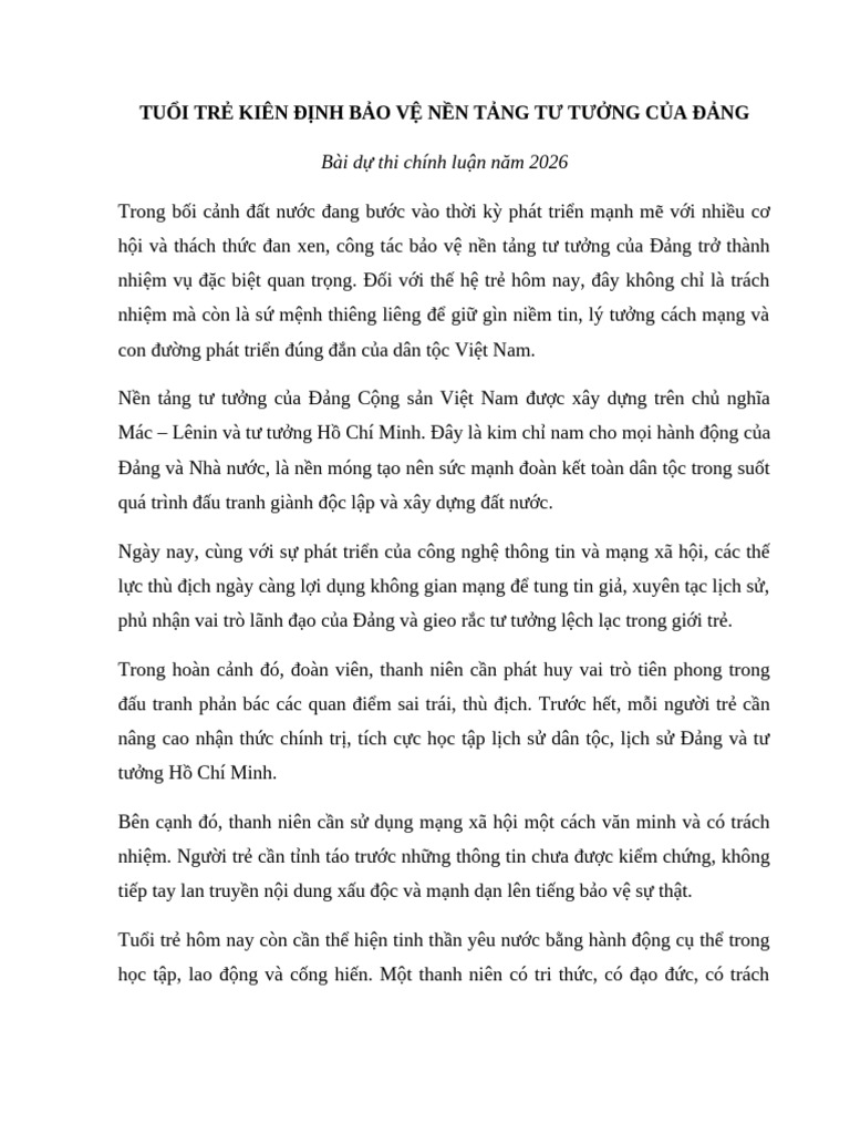 Bai Du Thi Chinh Luan 2026 Dung Chuan | PDF