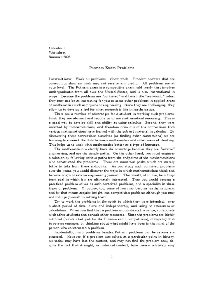 Putnam Exam Calculus Problems | Series (Mathematics) | Tangent