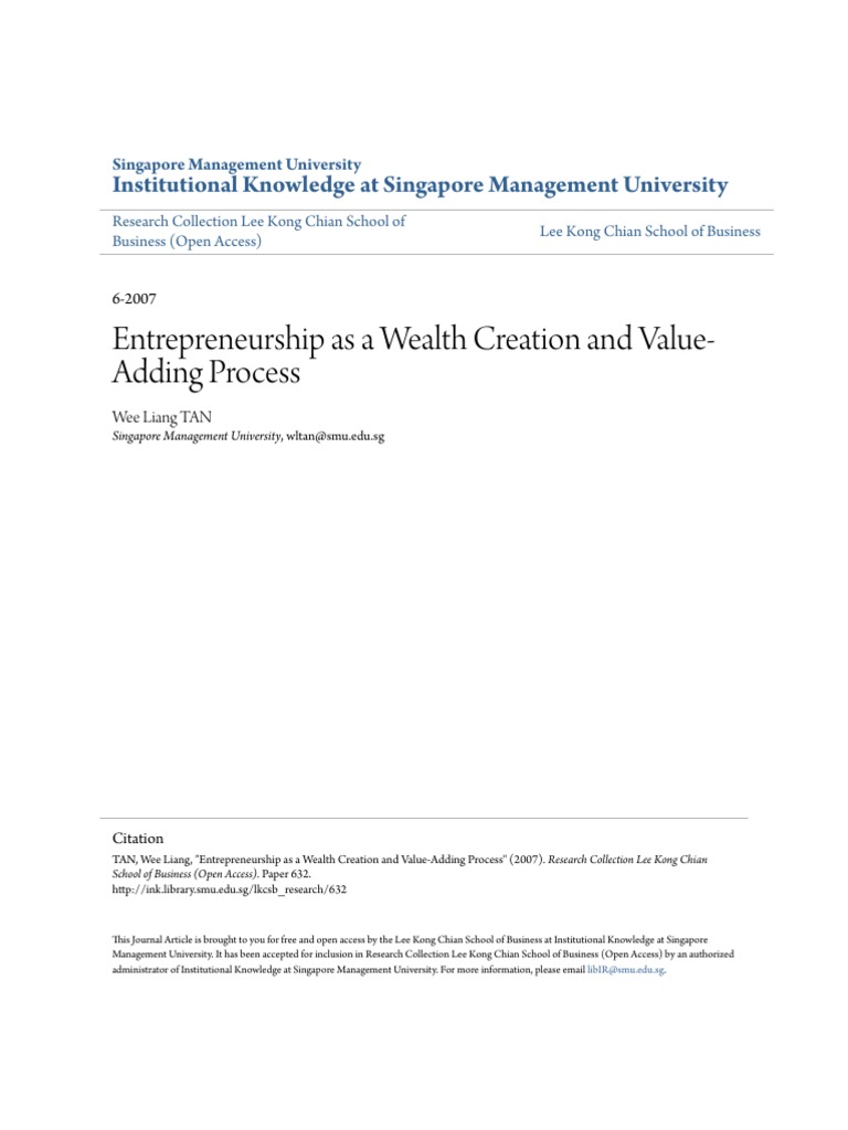 Entrepreneurship As A Wealth Creation and Value-Adding Process | PDF ...