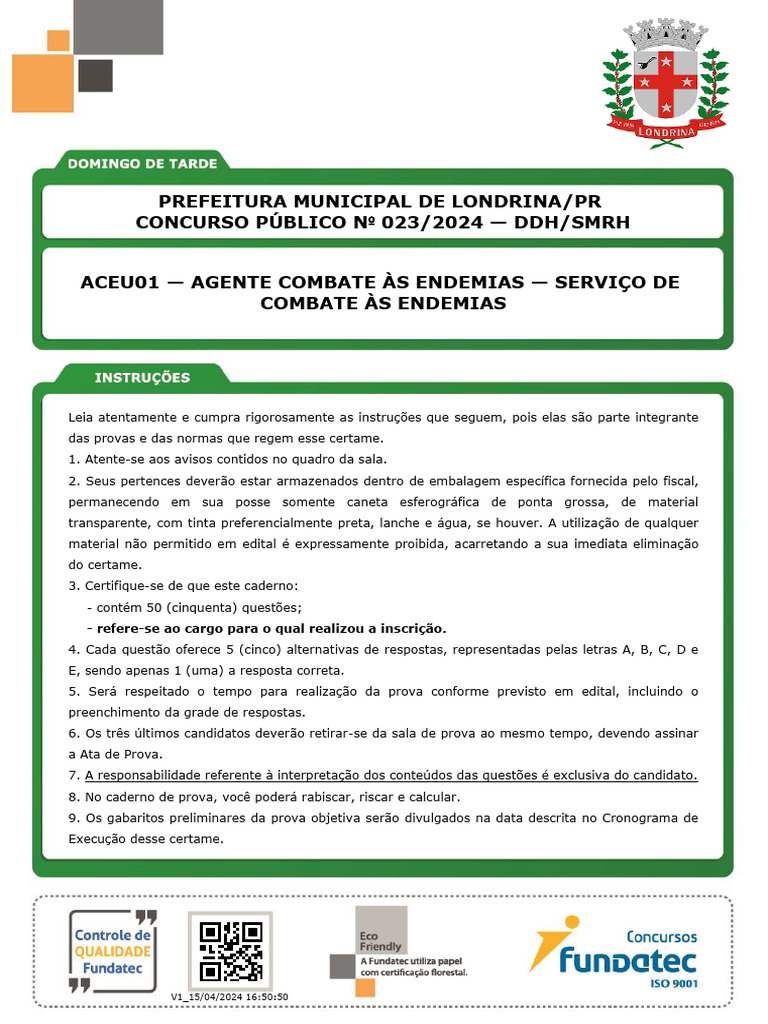 Agente Combate As Endemias Servico de Combate As Endemias | PDF ...