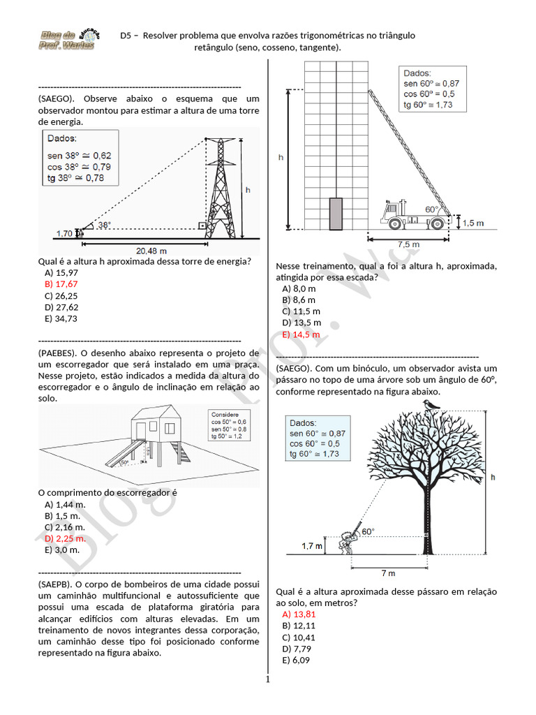 D5 (3 Série - EM - Mat.) - Blog Do Prof. Warles | PDF | Trigonometria ...