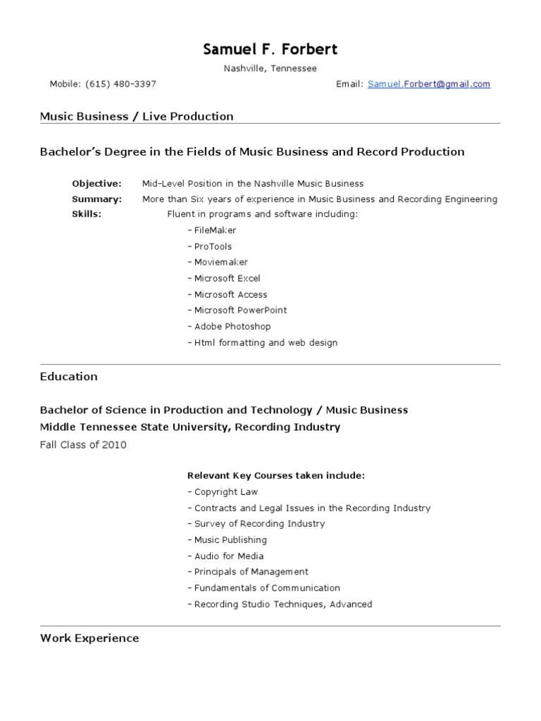 Samuel Forbert, Resume | PDF | Music Industry | Microsoft