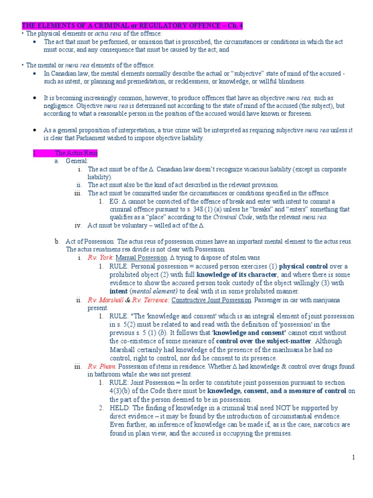I. Iii. 1. Iv. B. I. 1.: The Elements of A Criminal or Regulatory ...