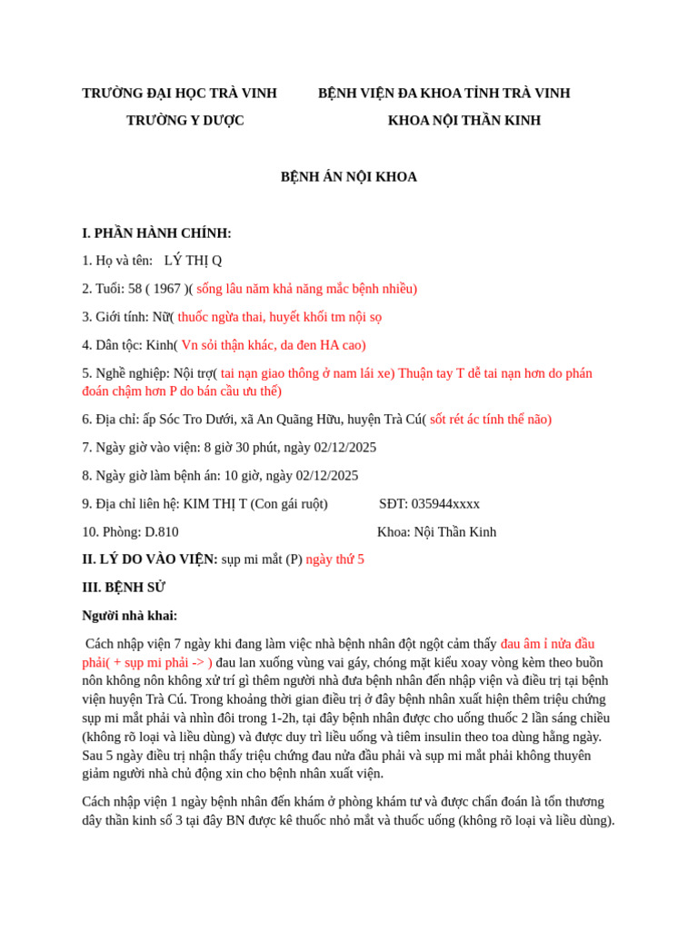 Bệnh Án Nội Tk 041225 (1) | PDF