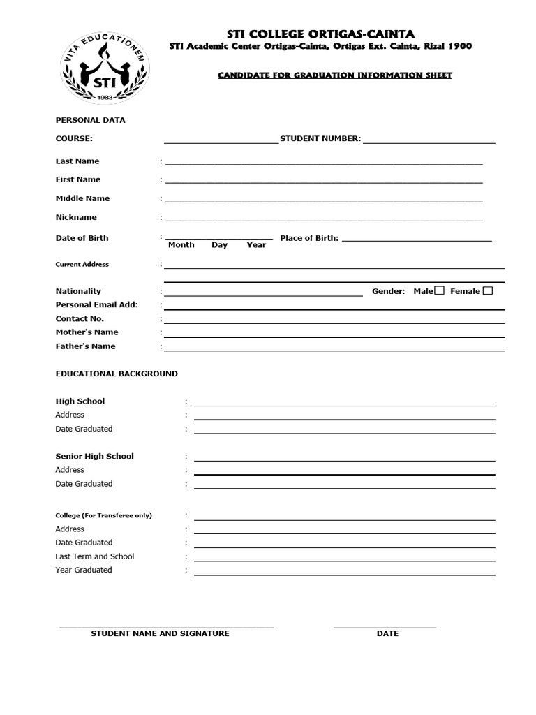 Graduation Information Sheet | PDF