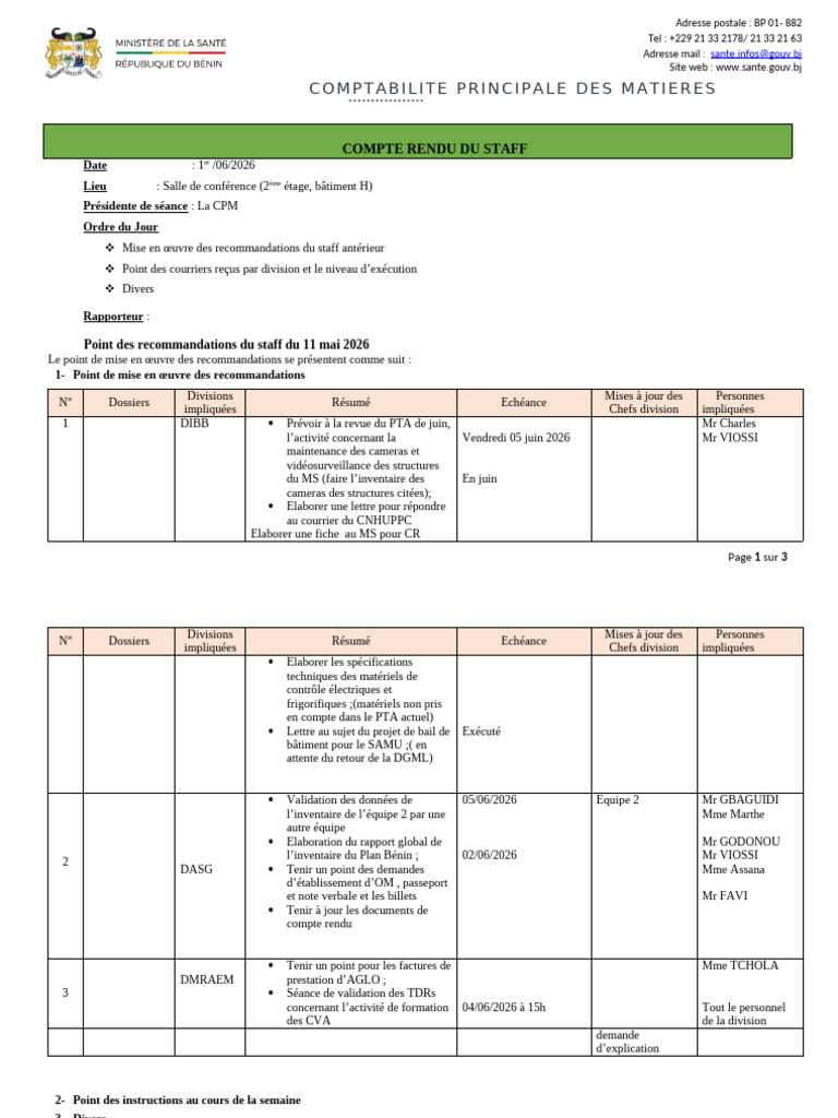 Compte - Rendu Staff CPME Du 1er Juin 2026 | PDF