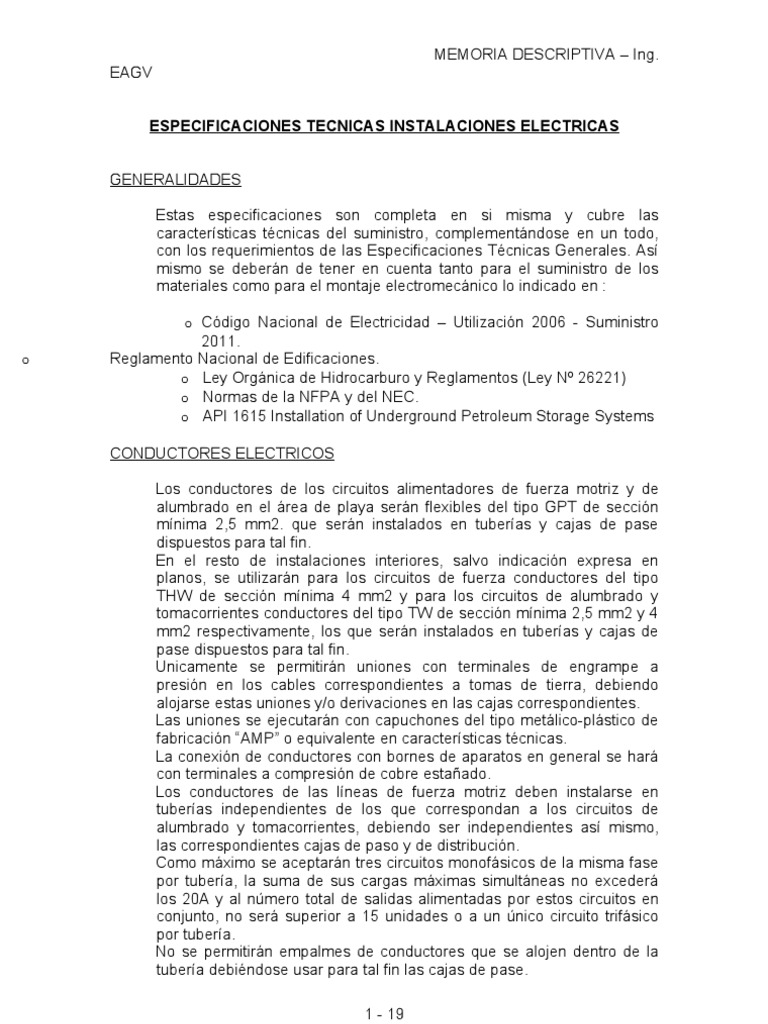 Especificaciones Tecnicas - Instalaciones Electricas | PDF | Tornillo | Aluminio