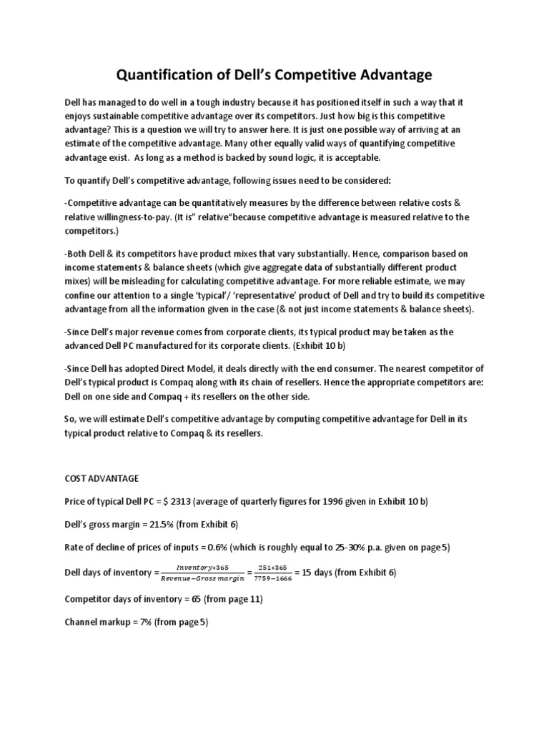 Quantification of Dell S Competitive Advantage | PDF | Dell | Competitive Advantage