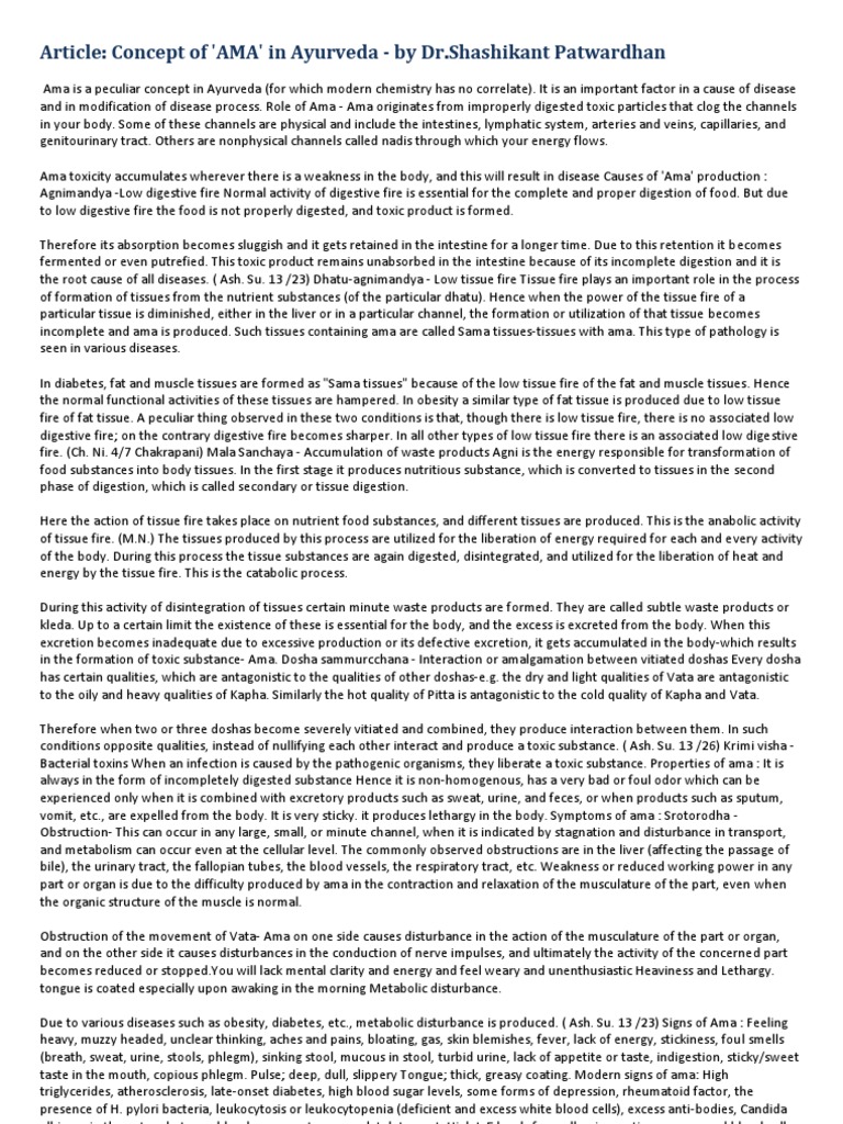 Ama Concept in Ayurveda | PDF | Ayurveda | Digestion