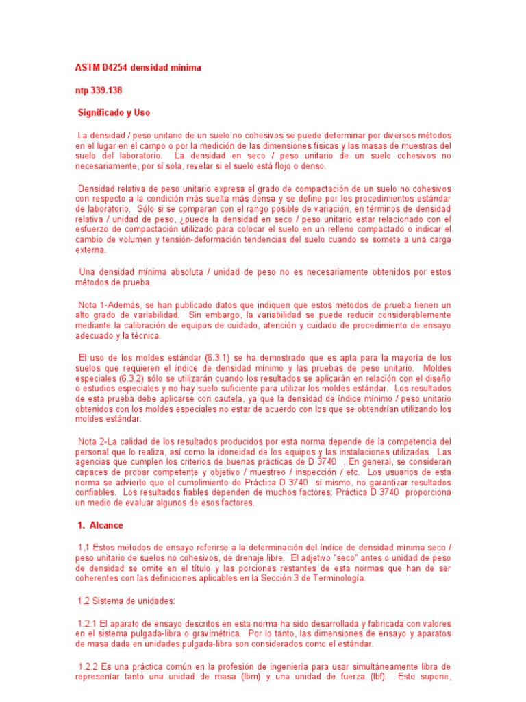 ASTM D4254 Densidad Minima | PDF | Densidad | Peso del cuerpo humano