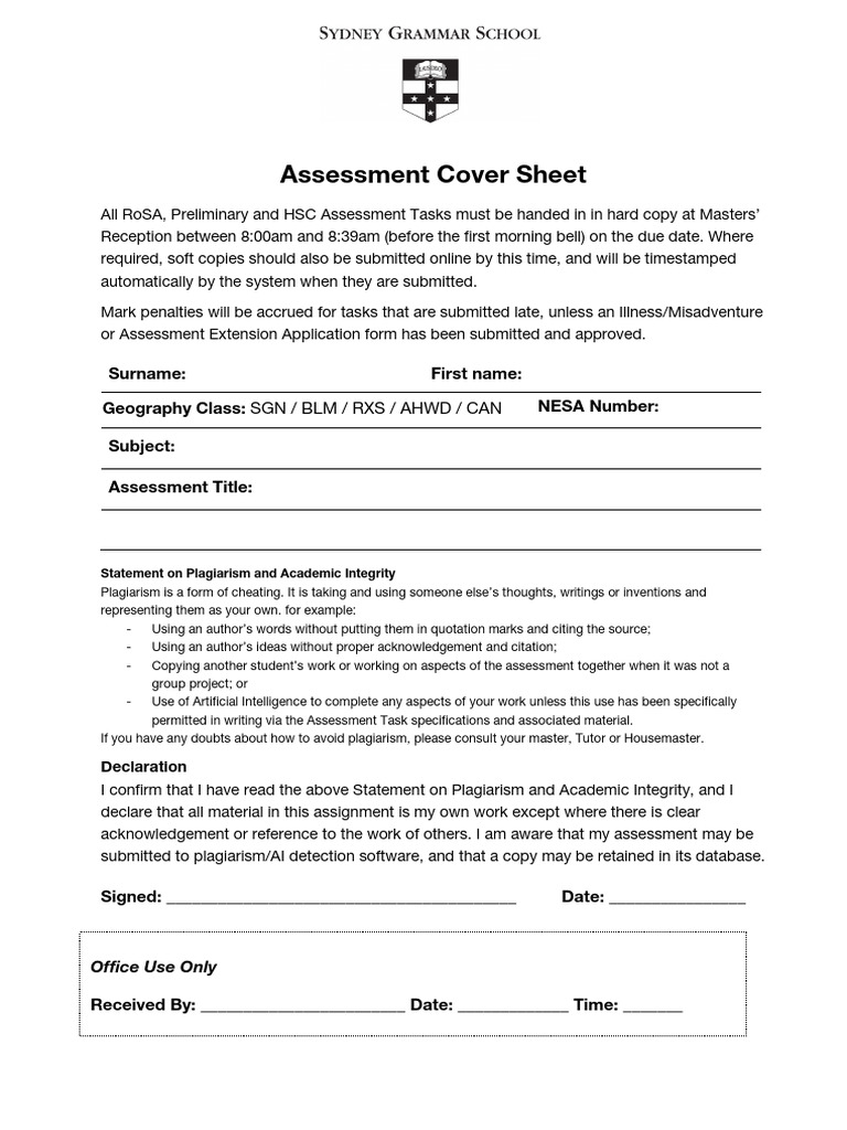 Assessment Cover Sheet - 2026-1 | PDF