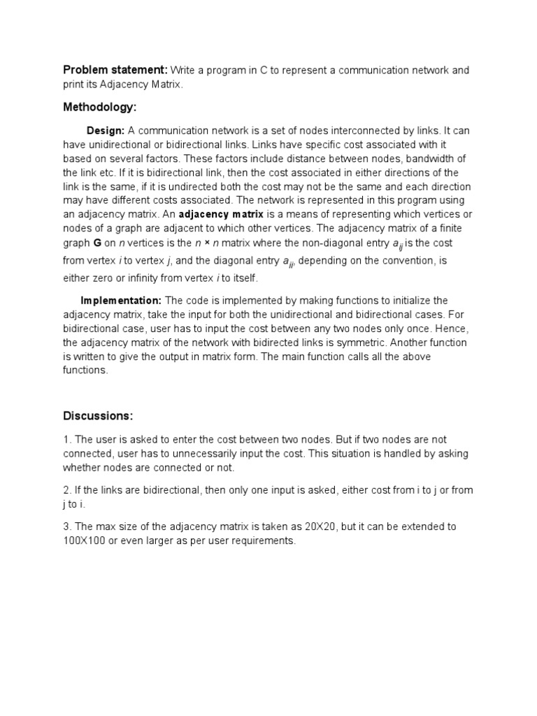 Problem Statement: Methodology:: Write A Program in C To Represent A ...