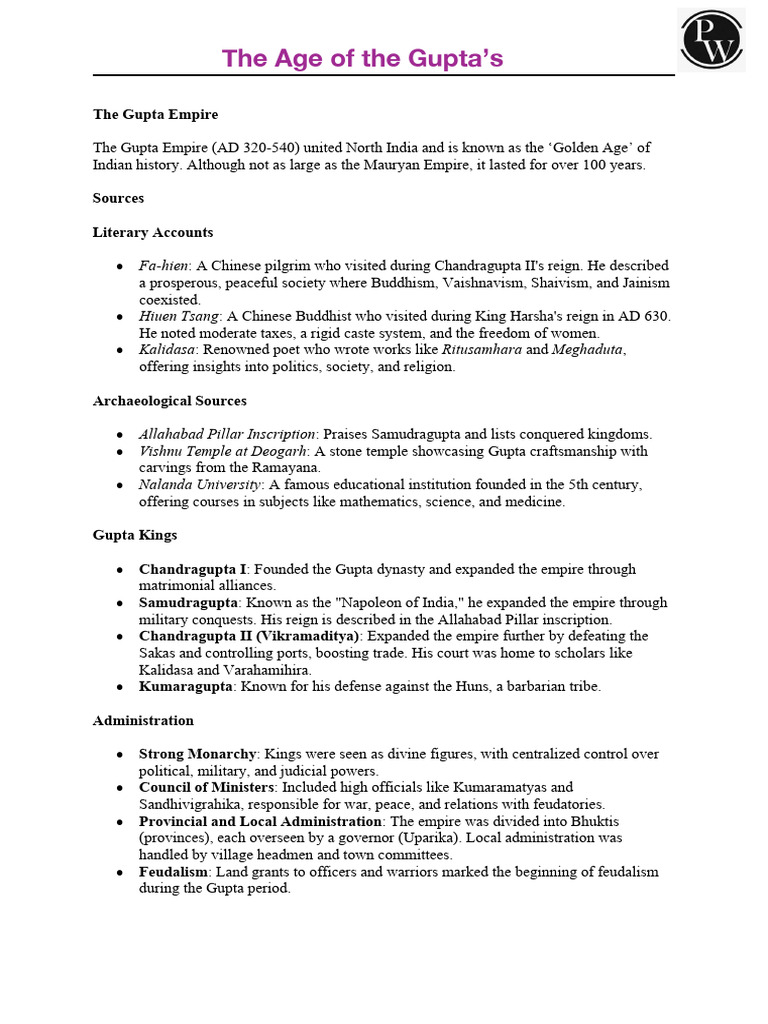 The Age of The Guptas: Handwritten Notes - Radiant 2026 | PDF