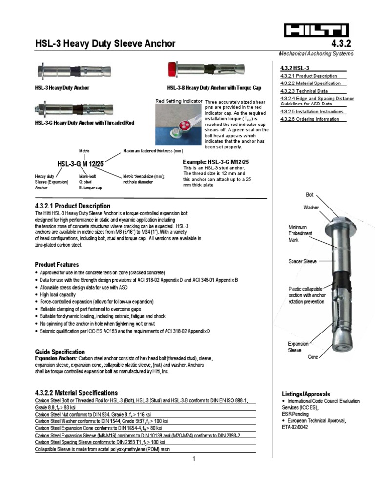 HSL-3 Heavy Duty Sleeve Anchor 4.3.2 | PDF | Screw | Nut (Hardware)