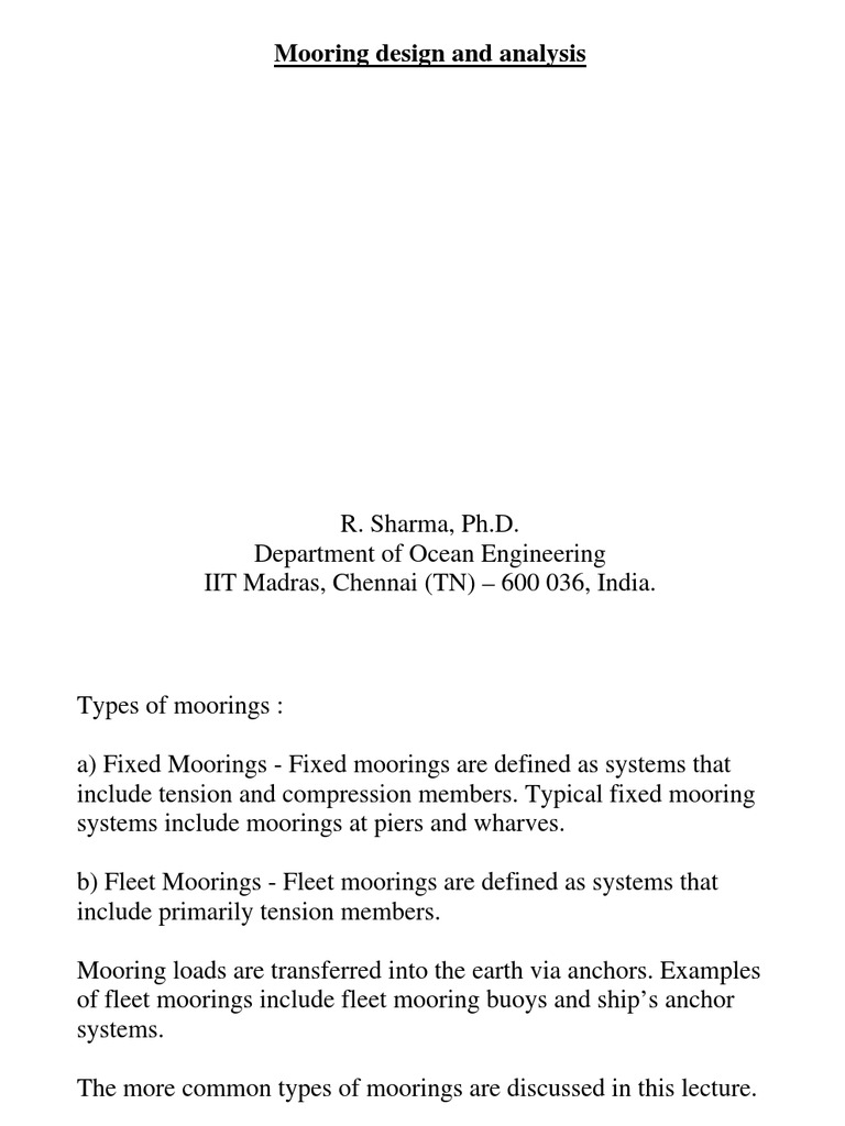 Mooring Design Analysis | PDF | Fluid Dynamics | Ships