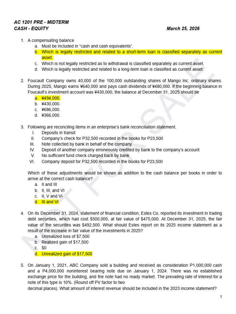 Intermediate Accounting 1 Pre-Midterm Exam | PDF