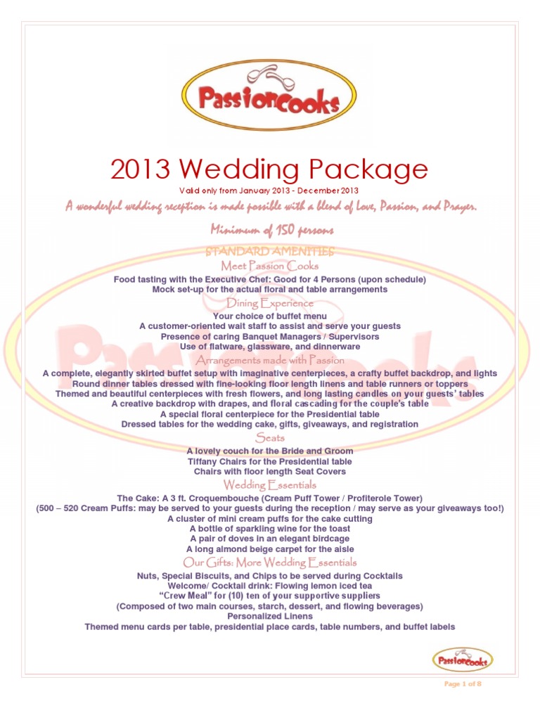 Passion Cooks Wedding Catering Packages | PDF | Tomato Sauce | Salad