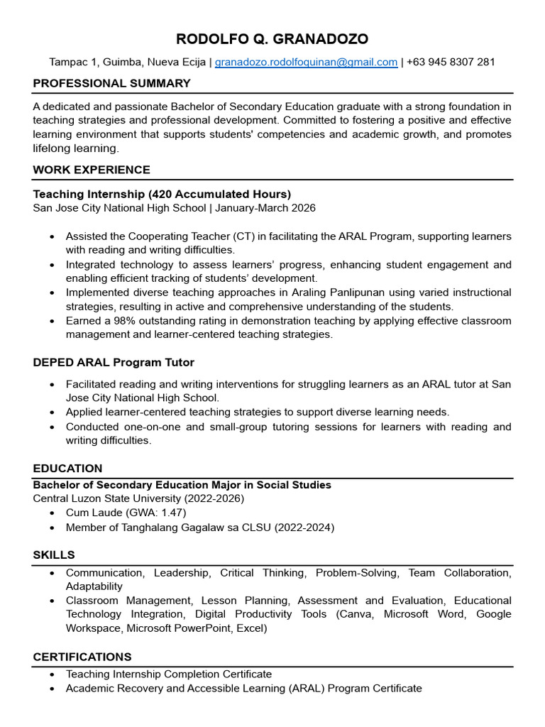Resume Job Application 2026 | PDF