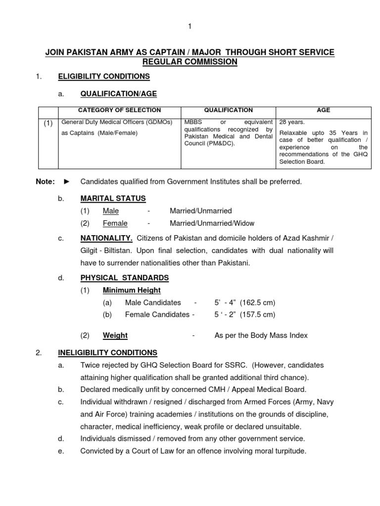 Eligibility Criteria For Joining Pakistan Army As A General Duty ...