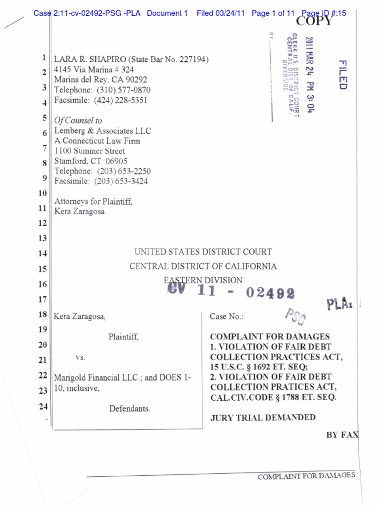 Zaragosa V Marigold Financial LLC Complaint | PDF | Collection Agency ...