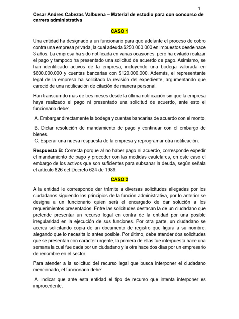 MATERIAL DE ESTUDIO - CASOS Y EJEMPLOS DE PREGUNTAS | PDF | Asunto ...