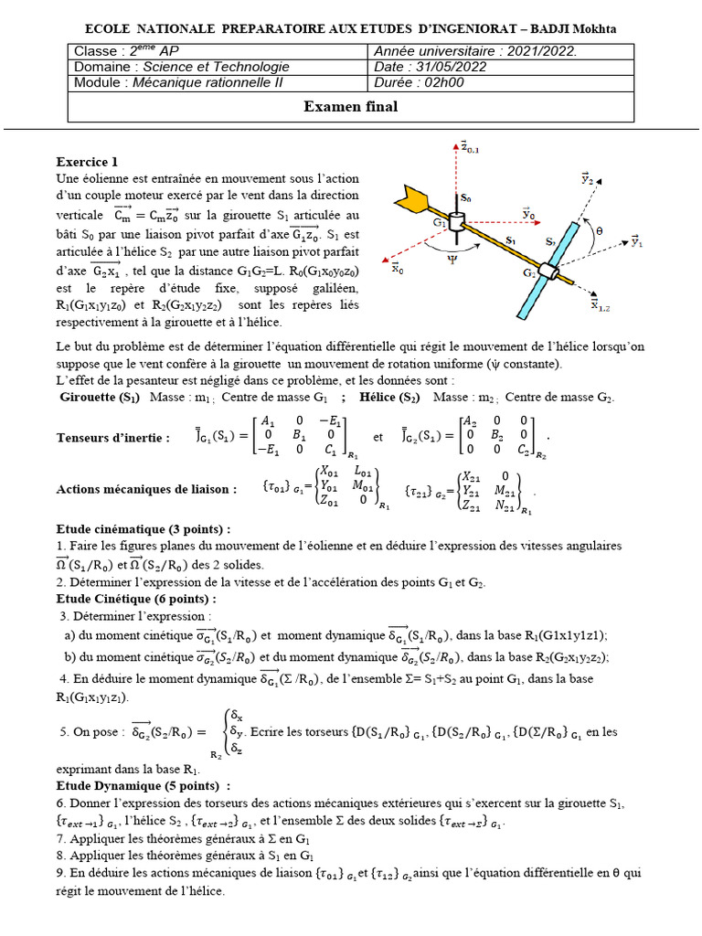 Examen de Synthèse Et Corrigé Méc Rat II_2021-2022 | PDF | Centre d ...