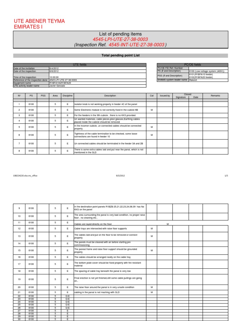 Ute Abener Teyma Emirates I: (Inspection Ref.) | PDF | Components ...