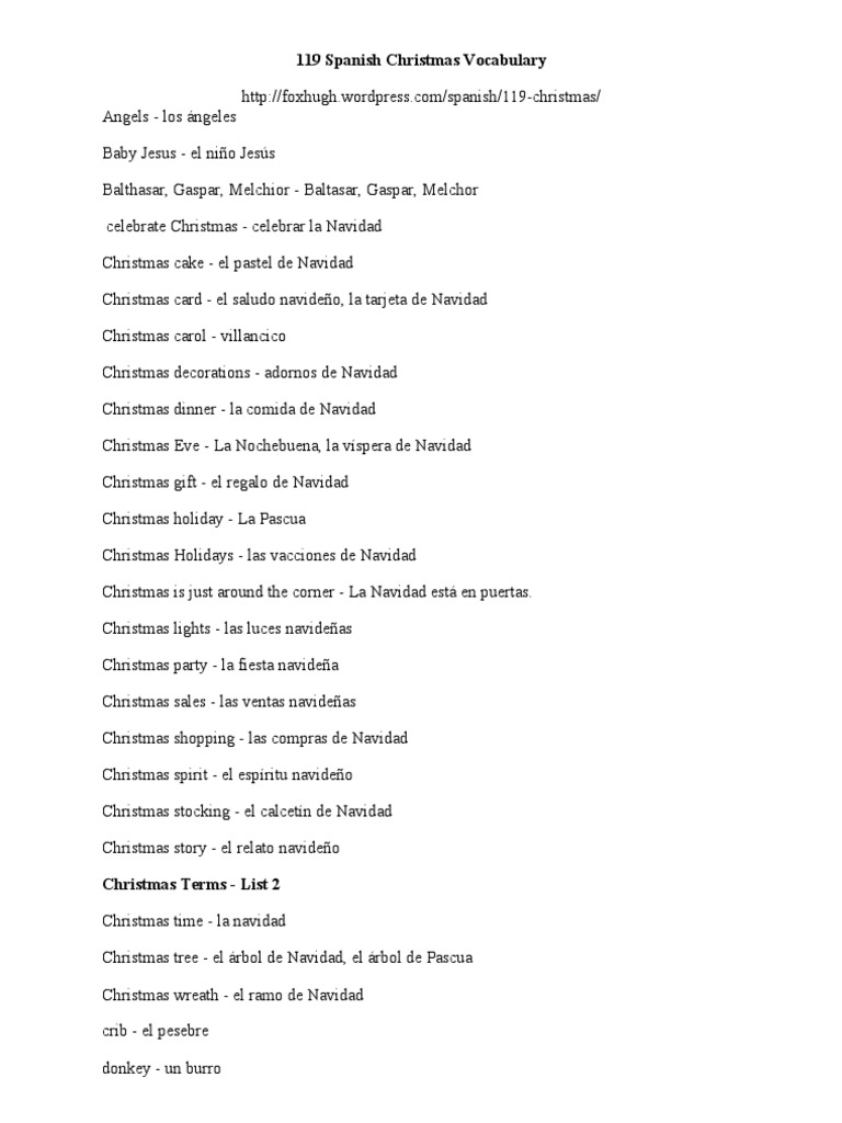 Vocabulario Navideño en Español: 119 Términos | PDF