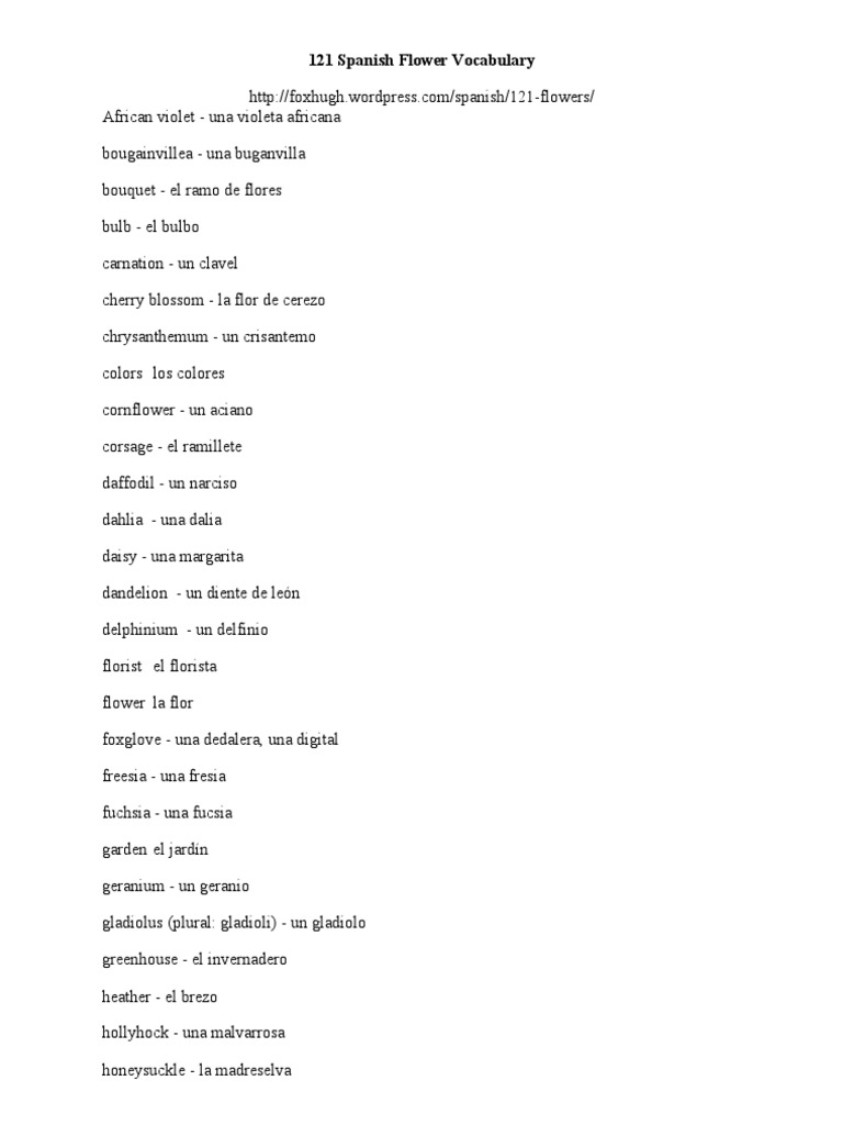 Vocabulario de Flores en Español | PDF
