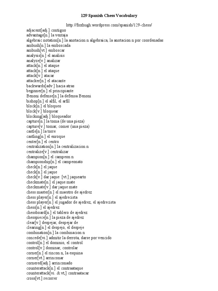 129 Spanish Chess Vocabulary | PDF | Ajedrez | Teoría de juego