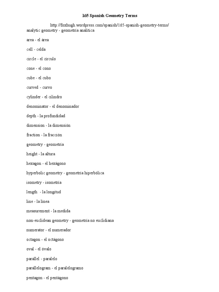 165 Spanish Geometry Terms | PDF