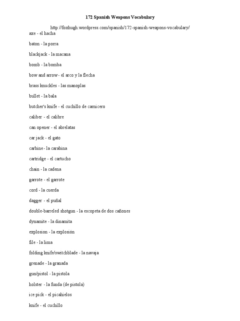 172 Spanish Weapons Vocabulary | PDF | Historia