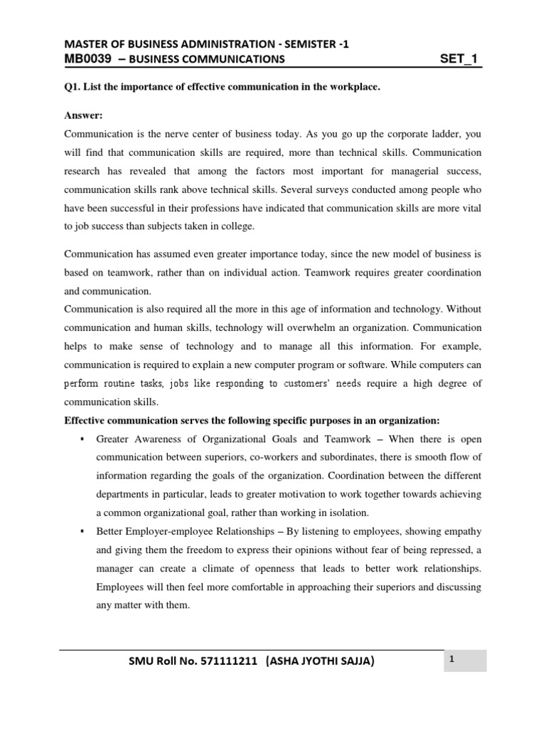 Business Communications - Set - 1 | PDF | Nonverbal Communication ...