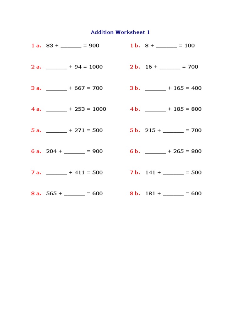 Addition Worksheet 1 | PDF