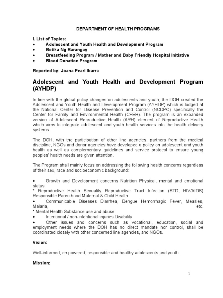 Department of Health Programs | PDF | Diabetes | Infant Mortality