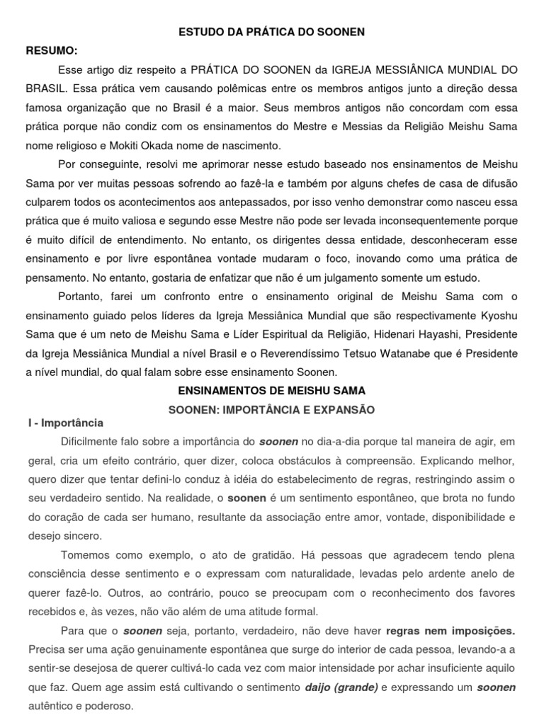 Prática do Soonen na Igreja Messiânica | PDF | Humano | Messias