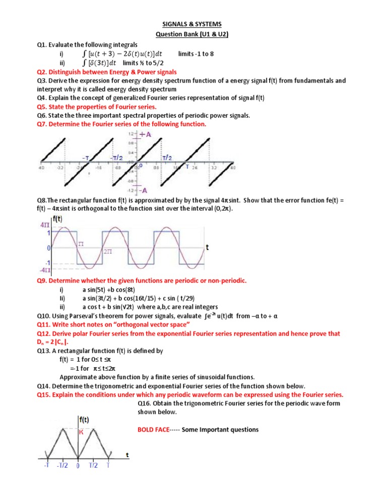 Signals & Systems Question Bank U1-U2 | PDF | Teaching Methods & Materials