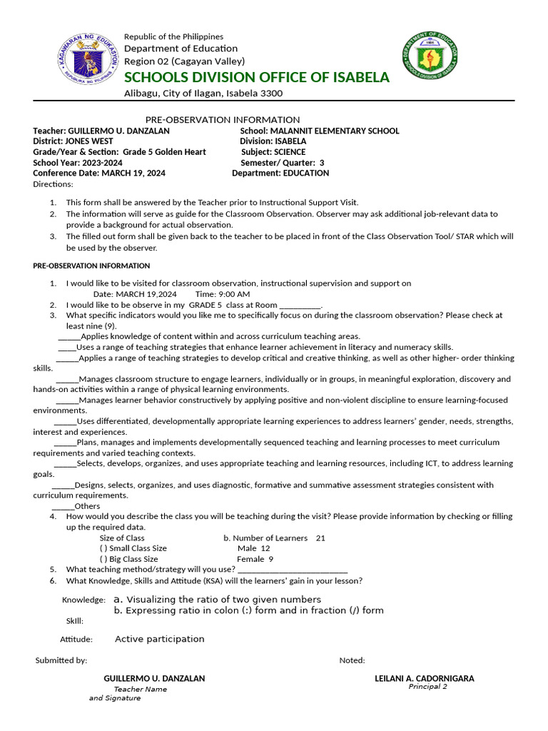 Invitation Letter For Classroom Observation | PDF | Teachers | Learning