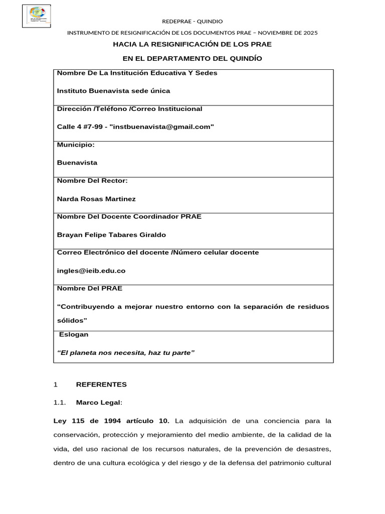 PRAE - Actualizado - 2025 | PDF | Reciclaje | Residuos
