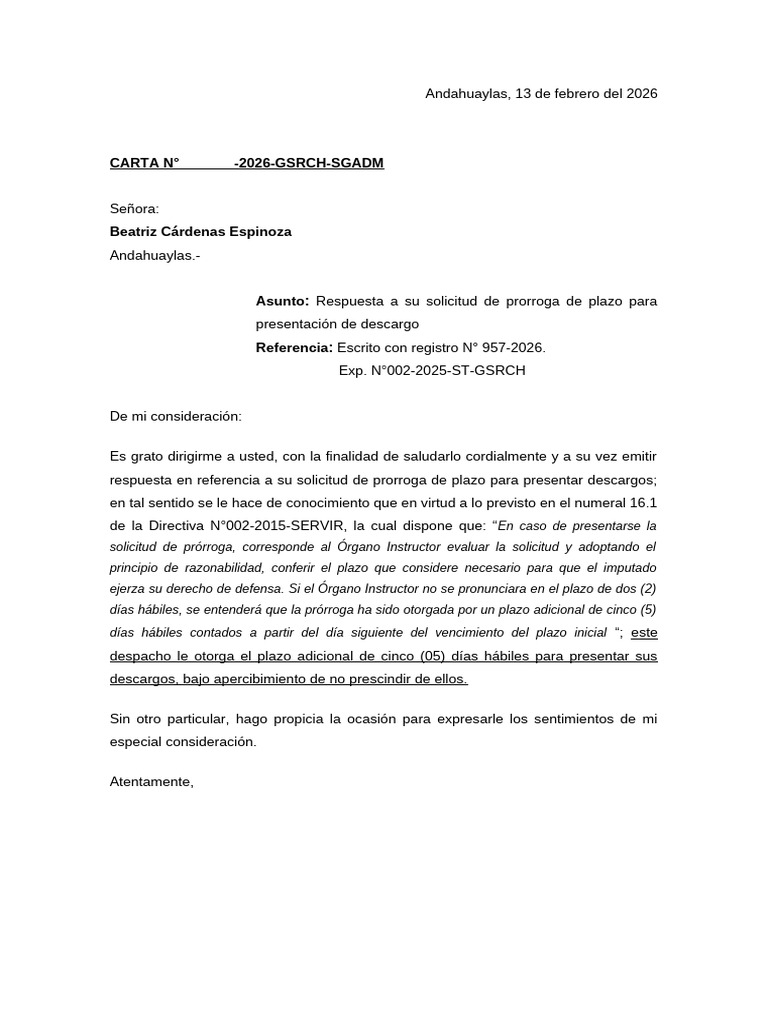 CARTA N° -2026-GSRCH-SGADM (4) | PDF