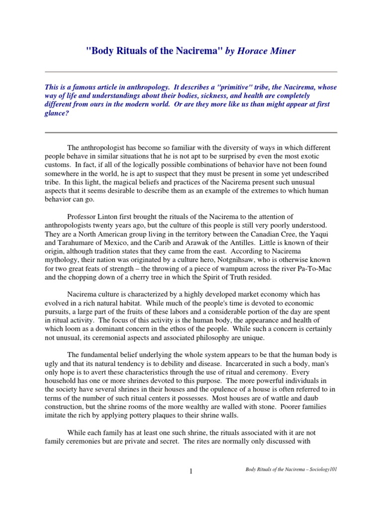 Body Rituals of The Nacirema | PDF | Rituals | Cultural Anthropology