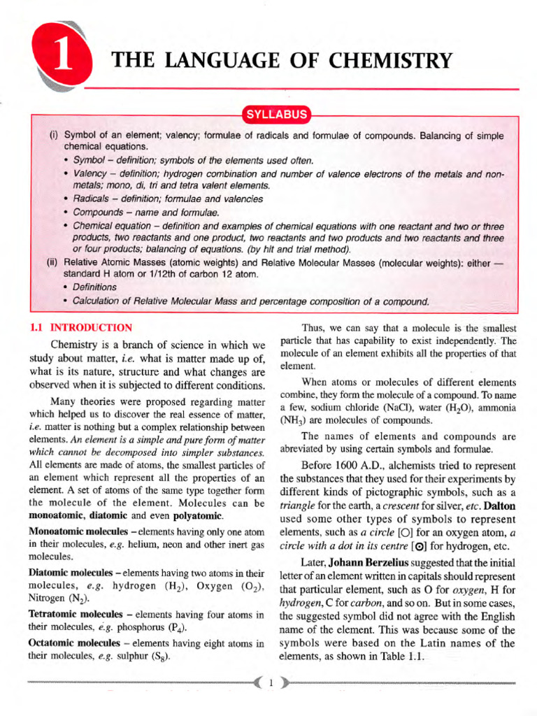 Chemistry Selina Chapter 1 The Language of Chemistry | PDF